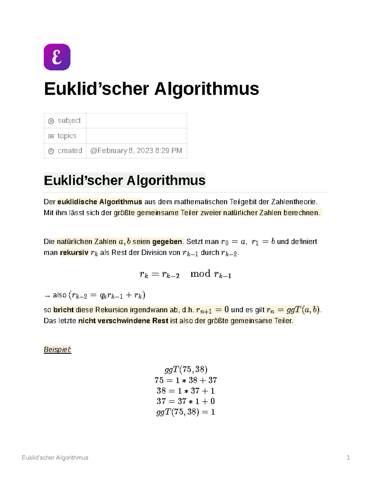 Euklidscher Algorithmus - Mit ihm lässt sich der größte gemeinsame ...