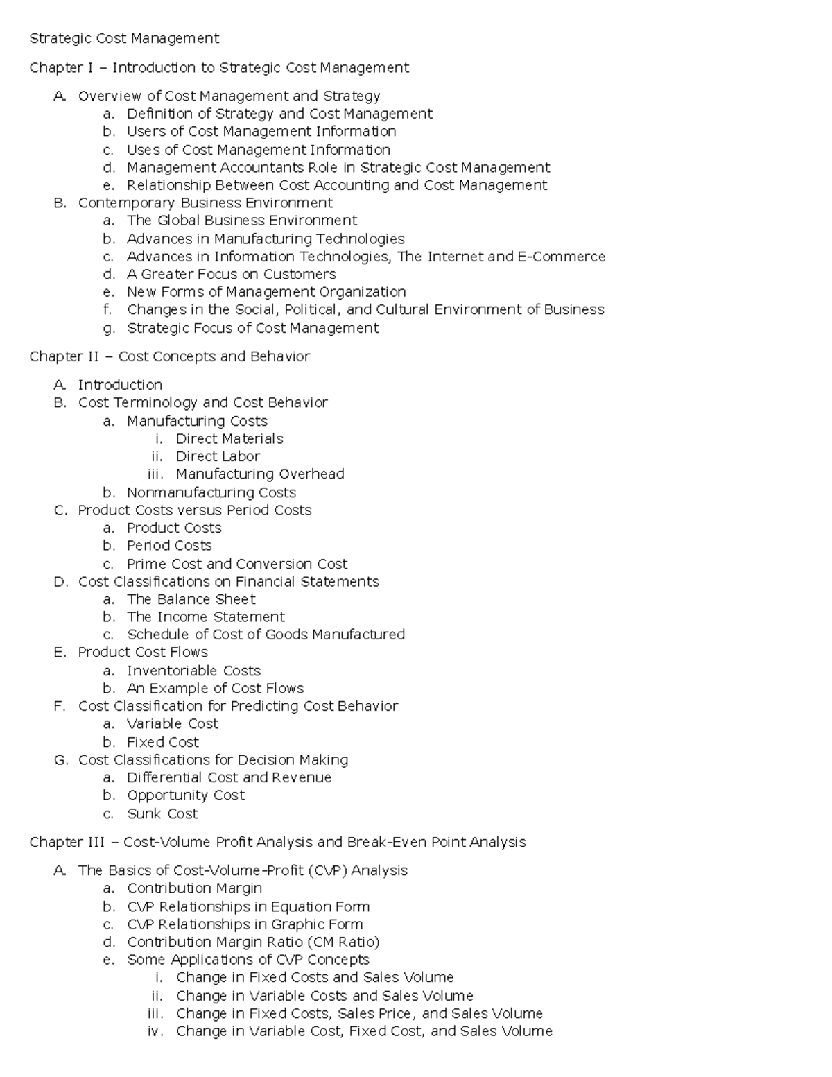 Strategic Cost Management Syllabus Outline - Strategic Cost Management ...