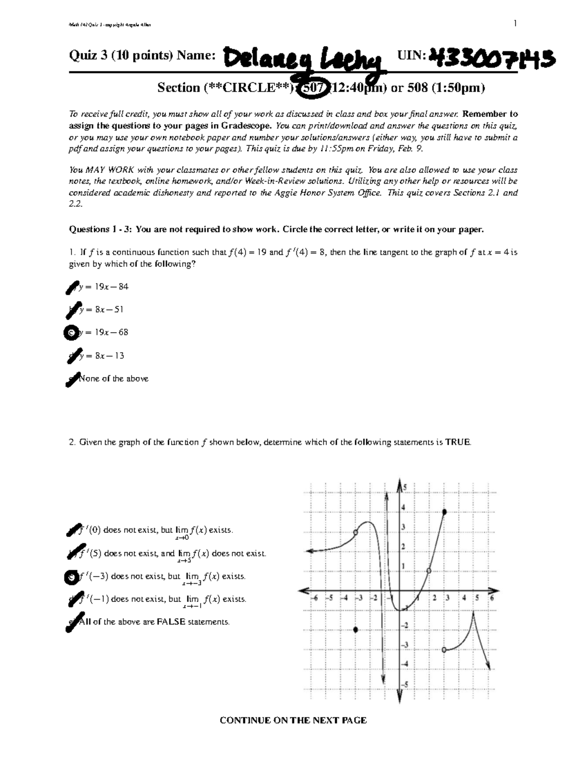 Math 142 Quiz 3 - quiz - Math 142 Quiz 3 - copyright Angela Allen 1 ...