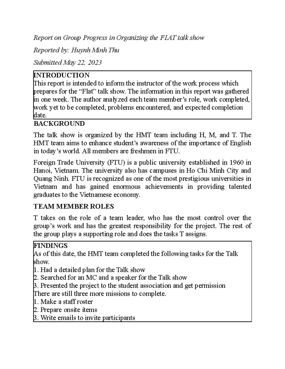 Report on project - Report on Group Progress in Organizing the FLAT ...