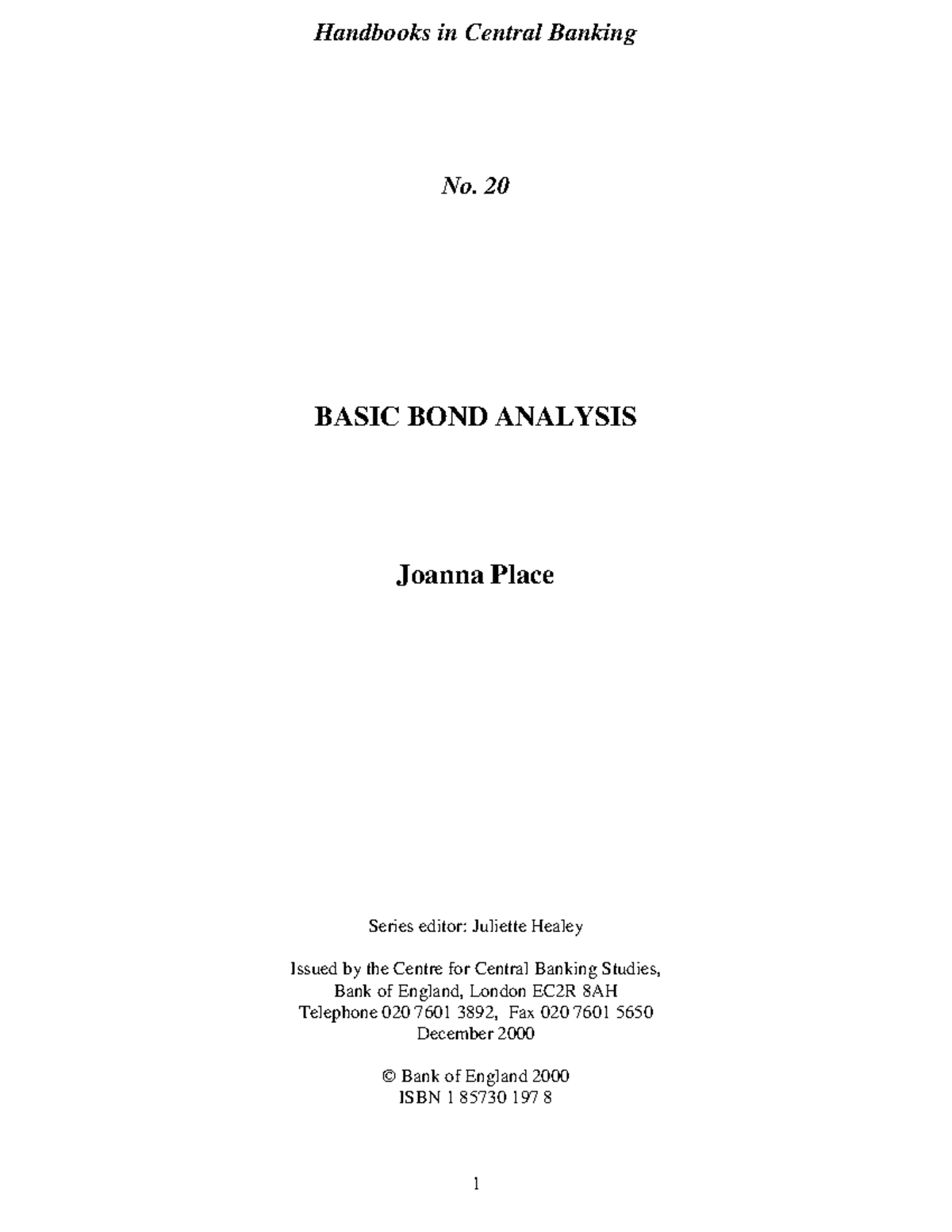 Handbook in bonds - Handbooks in Central Banking No. 20 BASIC BOND ...