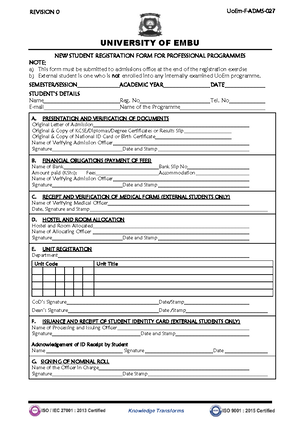 Student Reporting FORM - UNIVERSITY OF EMBU STUDENT REPORTING FORM ...