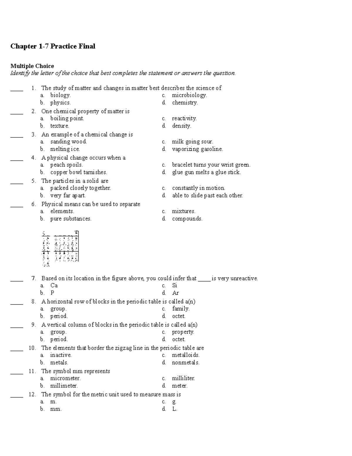 1-7practicetest - notes - Chapter 1-7 Practice Final Multiple Choice ...