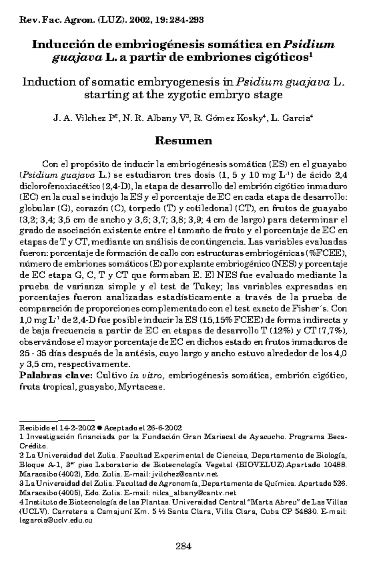 2002 Rev. Fac. Agron. (LUZ). Inducción de embriogénesis somática en ...