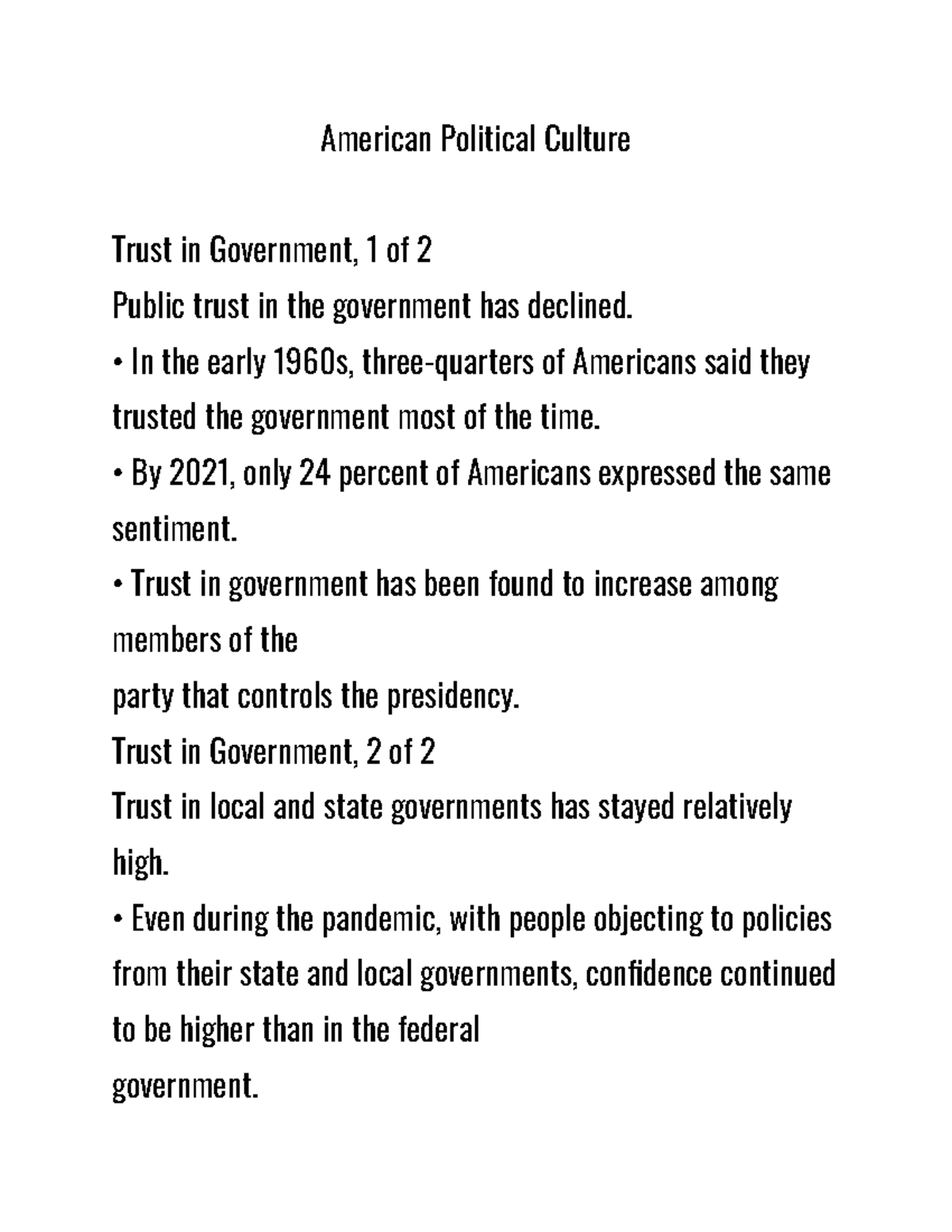 American Political Culture - American Political Culture Trust in ...