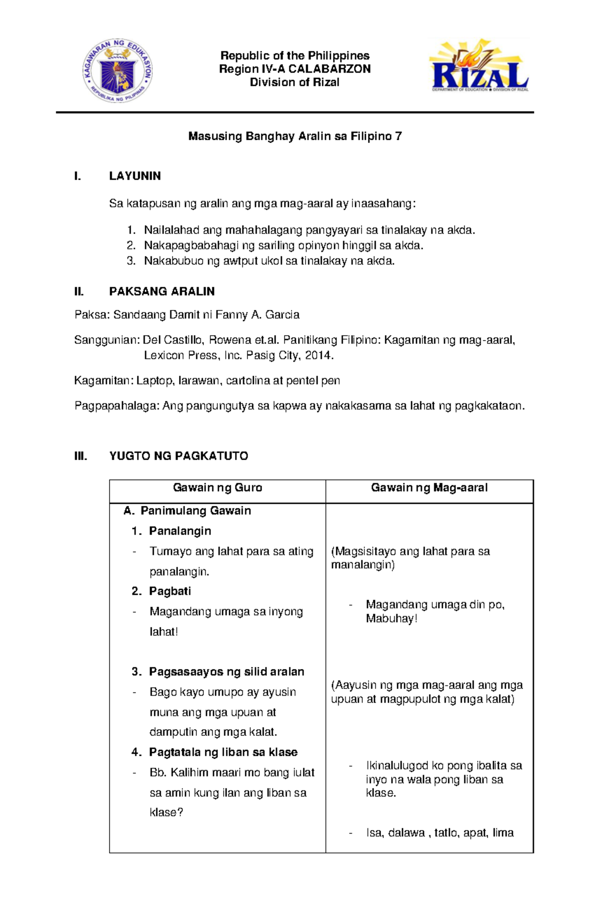 FOR Print DEMO LP Revised - Republic of the Philippines Region IV-A CALABARZON Division of Rizal ...