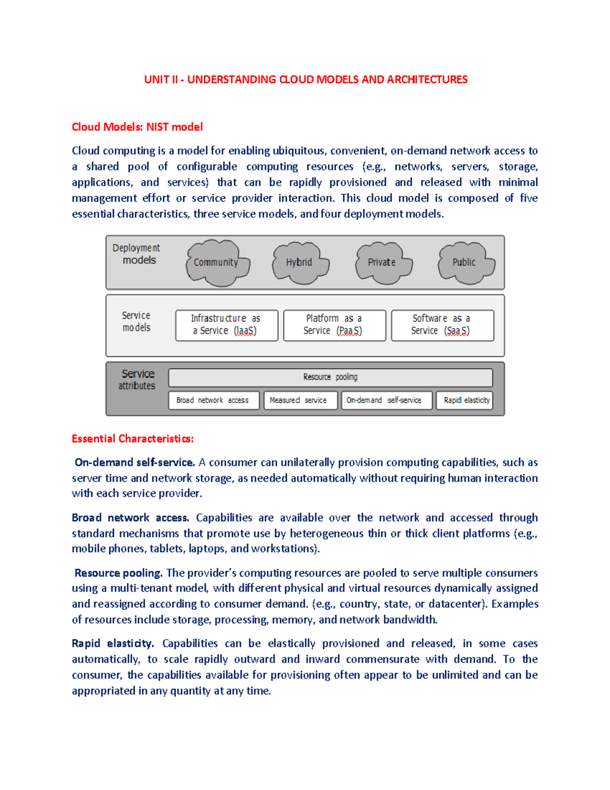 CC Unit2 - Cloud computing - UNIT II - UNDERSTANDING CLOUD MODELS AND ARCHITECTURES Cloud Models ...