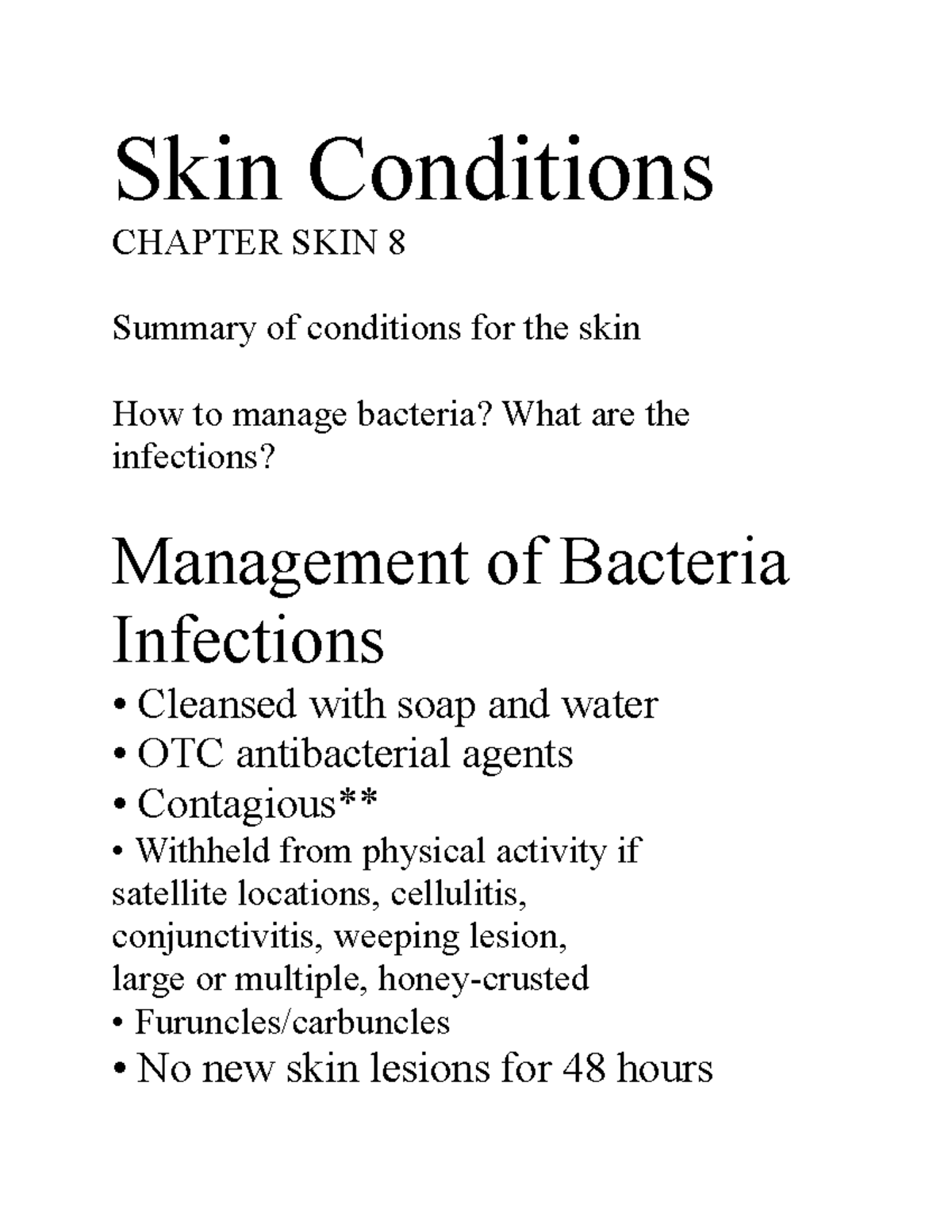 Skin Conditions -04 sum - Skin Conditions CHAPTER SKIN 8 Summary of ...
