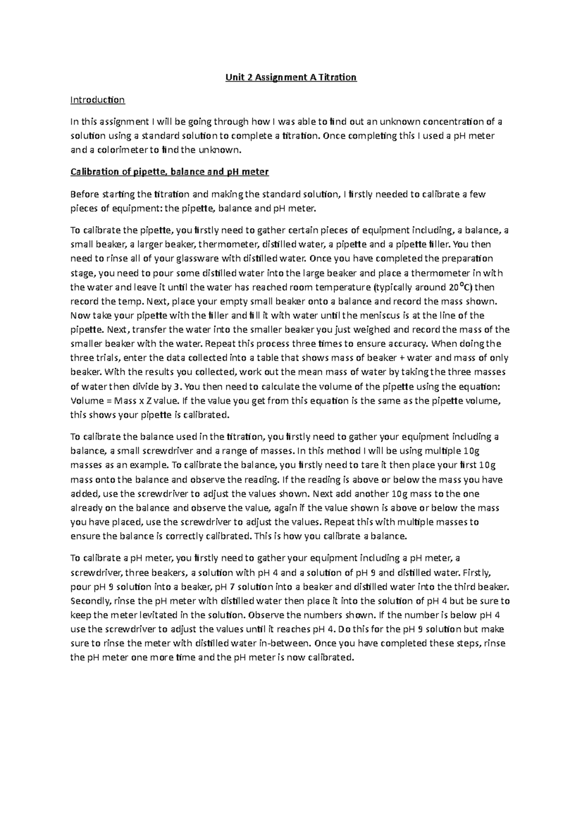 Unit 2 Assignment A Titration Unit 2 Assignment A Titration Introduction In This Assignment I