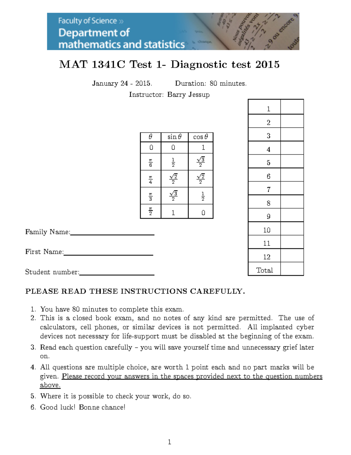 W15t1b - January 24, 2015 diagnostic test - MAT 1341C Test 1 ...