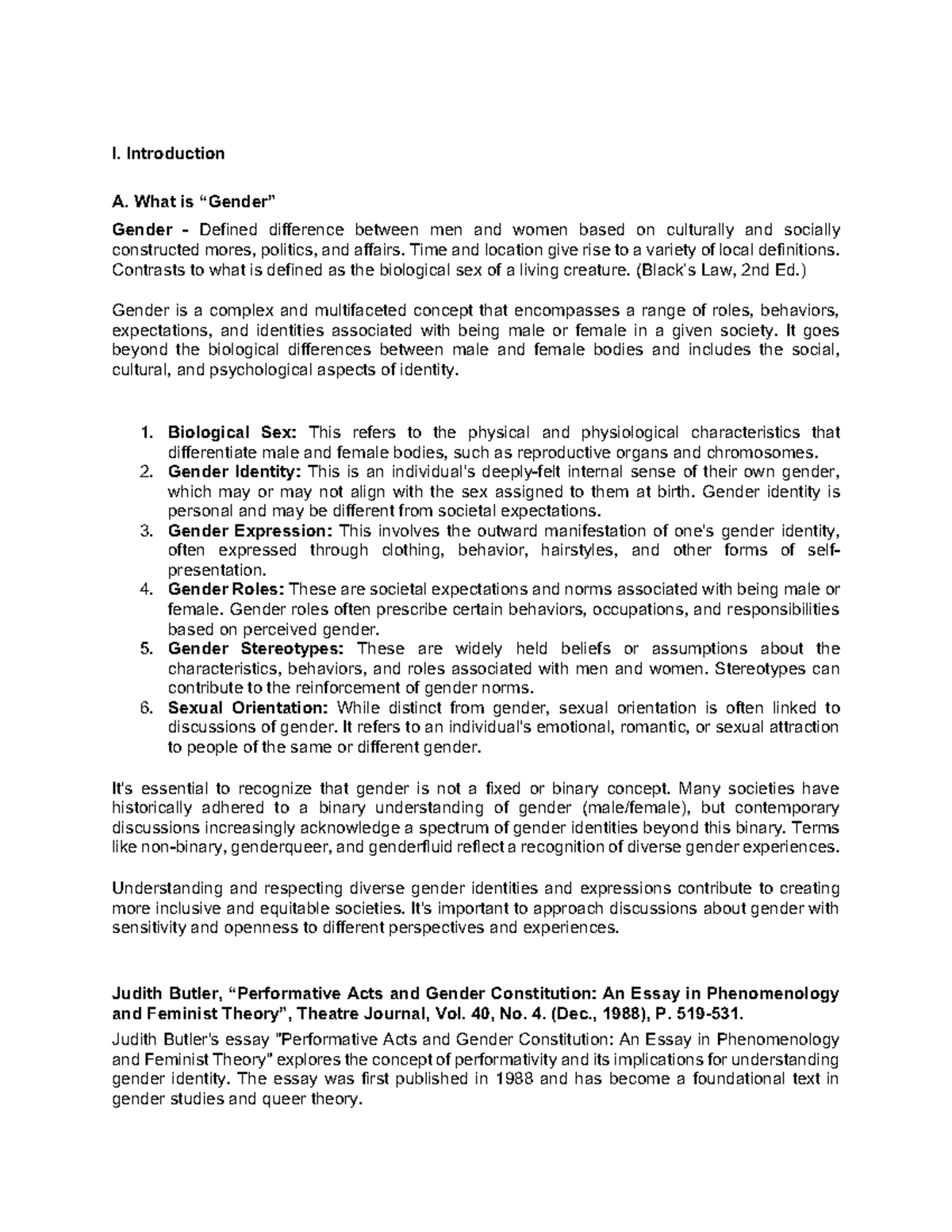 Introduction-Gender Sensitivity - I. Introduction A. What is “Gender ...