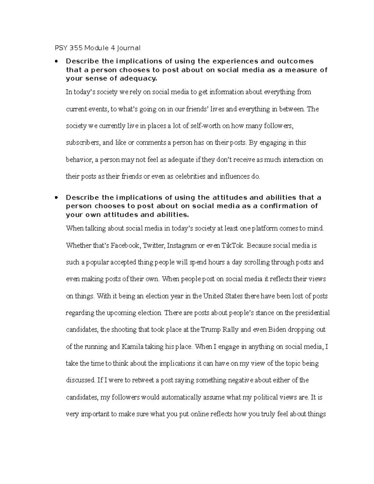 PSY 355 Module Four journal activity - PSY 355 Module 4 Journal ...