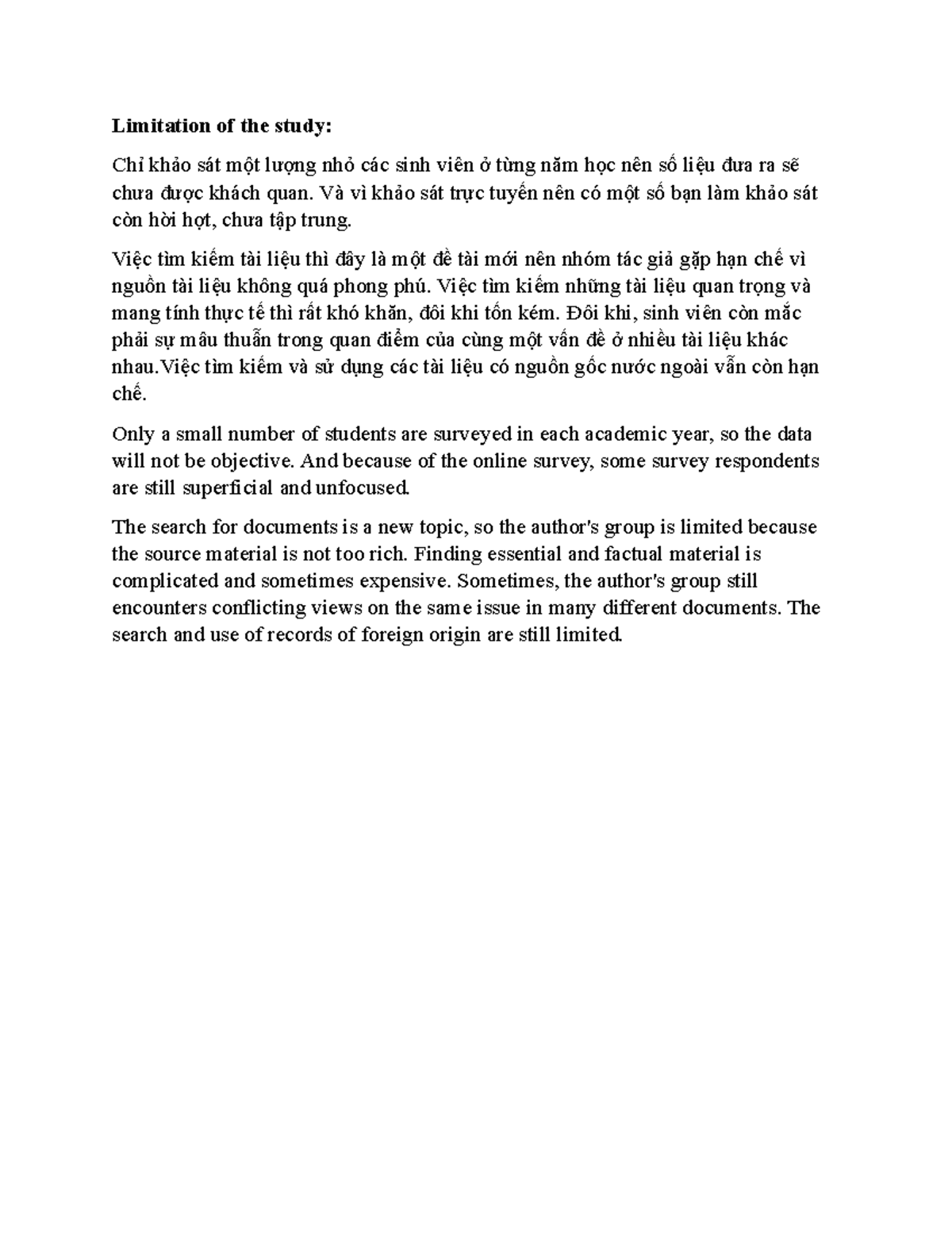 Limitation of the study - Business English - Studocu