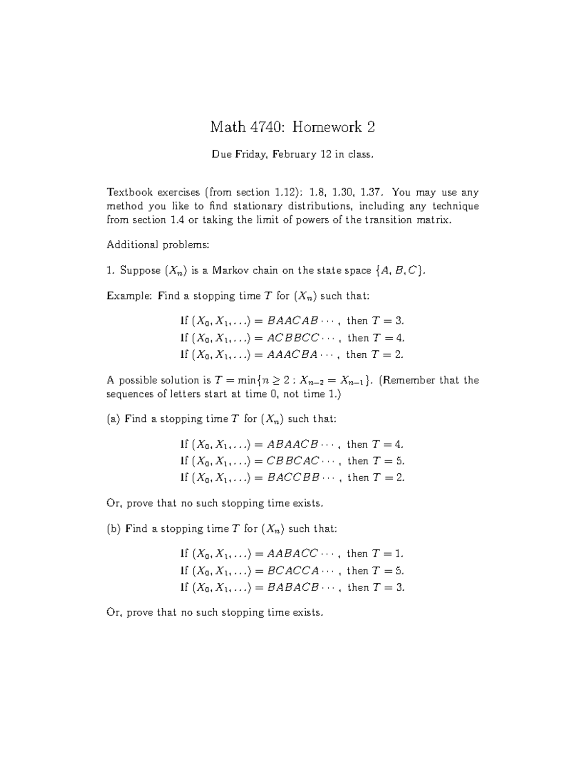 Hw2-2 - Homework assignment from Math 4740 taught by Professor Daniel ...