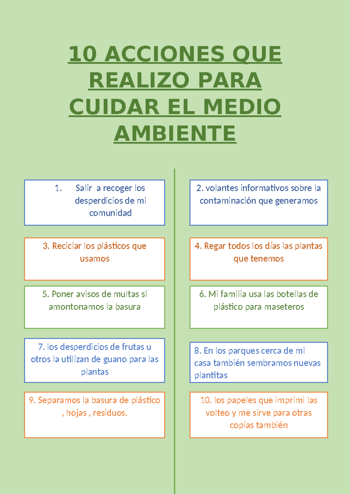 10 Acciones QUE Realizo PARA Cuidar EL Medio Ambiente - 10 ACCIONES QUE REALIZO PARA CUIDAR EL ...
