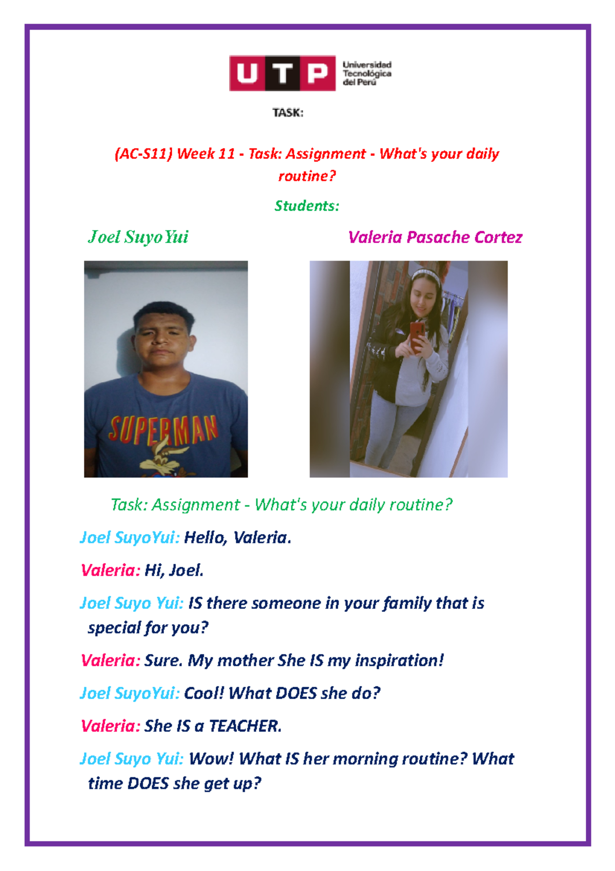 Week 11 Assignment Whats Your Daily Routine Grupal Valeria Joel Suyo Yui Ac S11 Week 11 