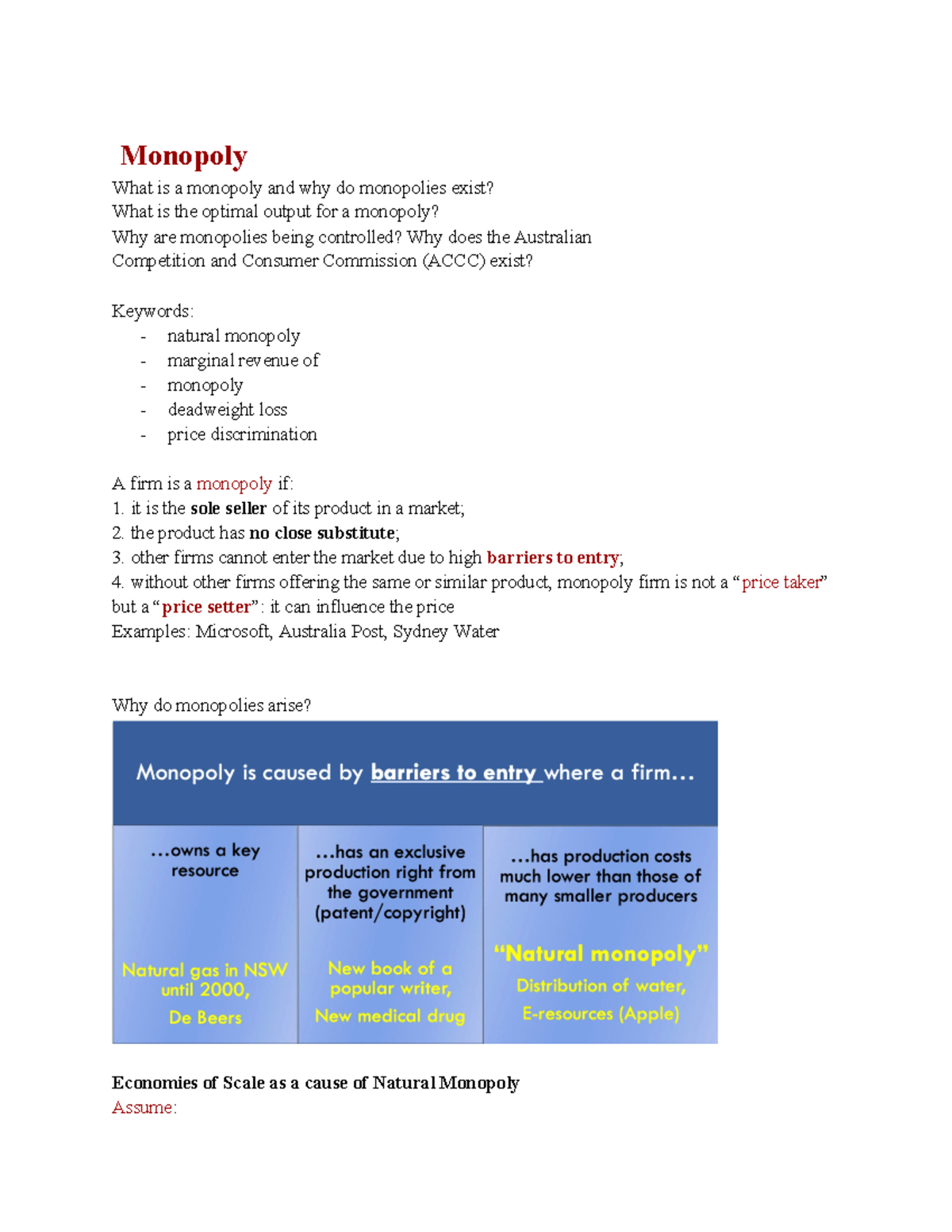 Eco II - Topic 2 - Monopoly - Monopoly What is a monopoly and why do ...