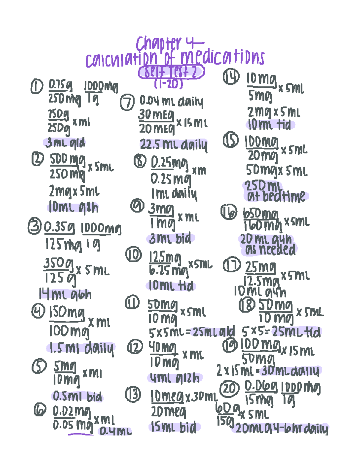Med Math Calculations - These are the answers to practice book ...