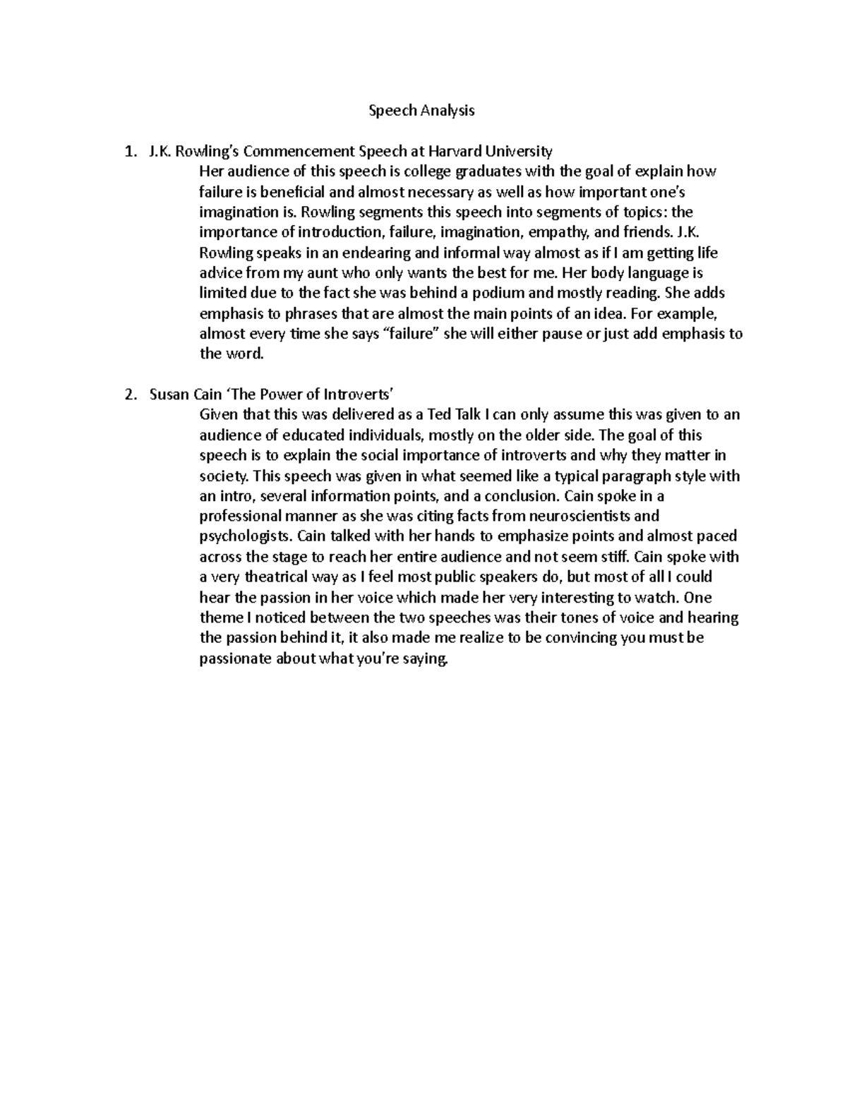 Speech Analysis - Speech Analysis J. Rowling’s Commencement Speech at ...