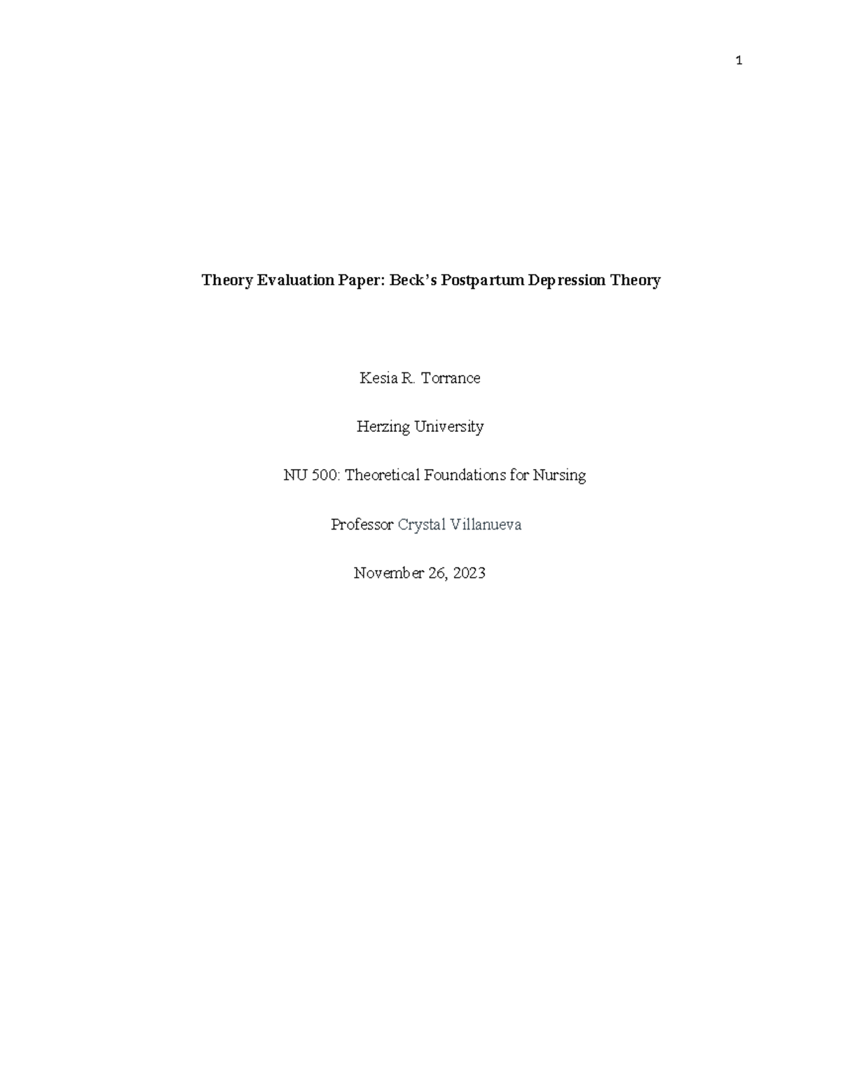 Theory Evaluation Paper - Torrance Herzing University NU 500 ...