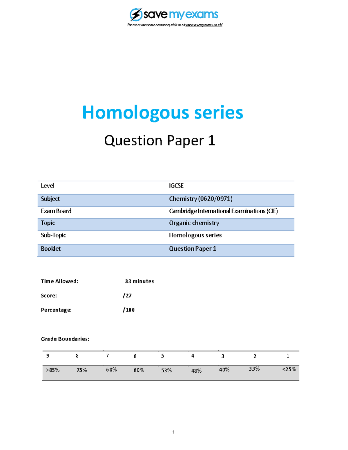143 Homologous series Topic Booklet 1 CIE Igcse Chemistry - Homologous ...