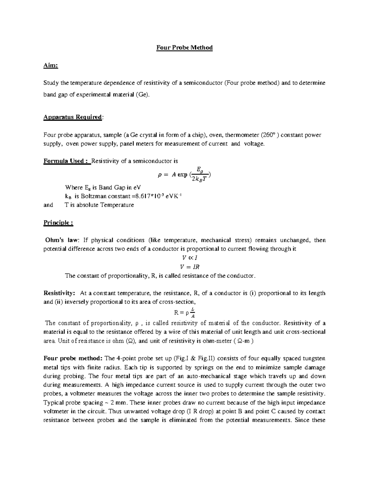 Four-probe - Solid state physics lab - Four Probe Method Aim: Study the ...
