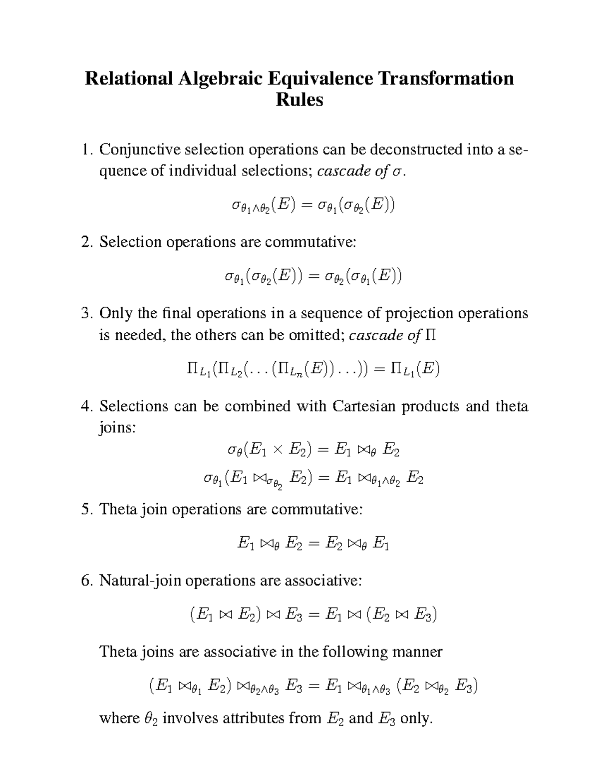Relational Algebra Equivalence Rules - Relational Algebraic Equivalence ...