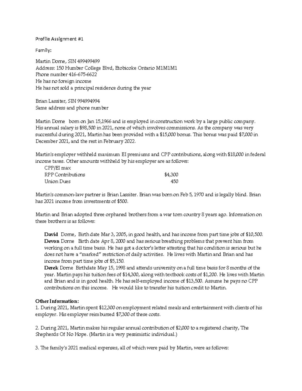 Profile Assignment 1-2021 - Profile Assignment Family: Martin Dorne ...