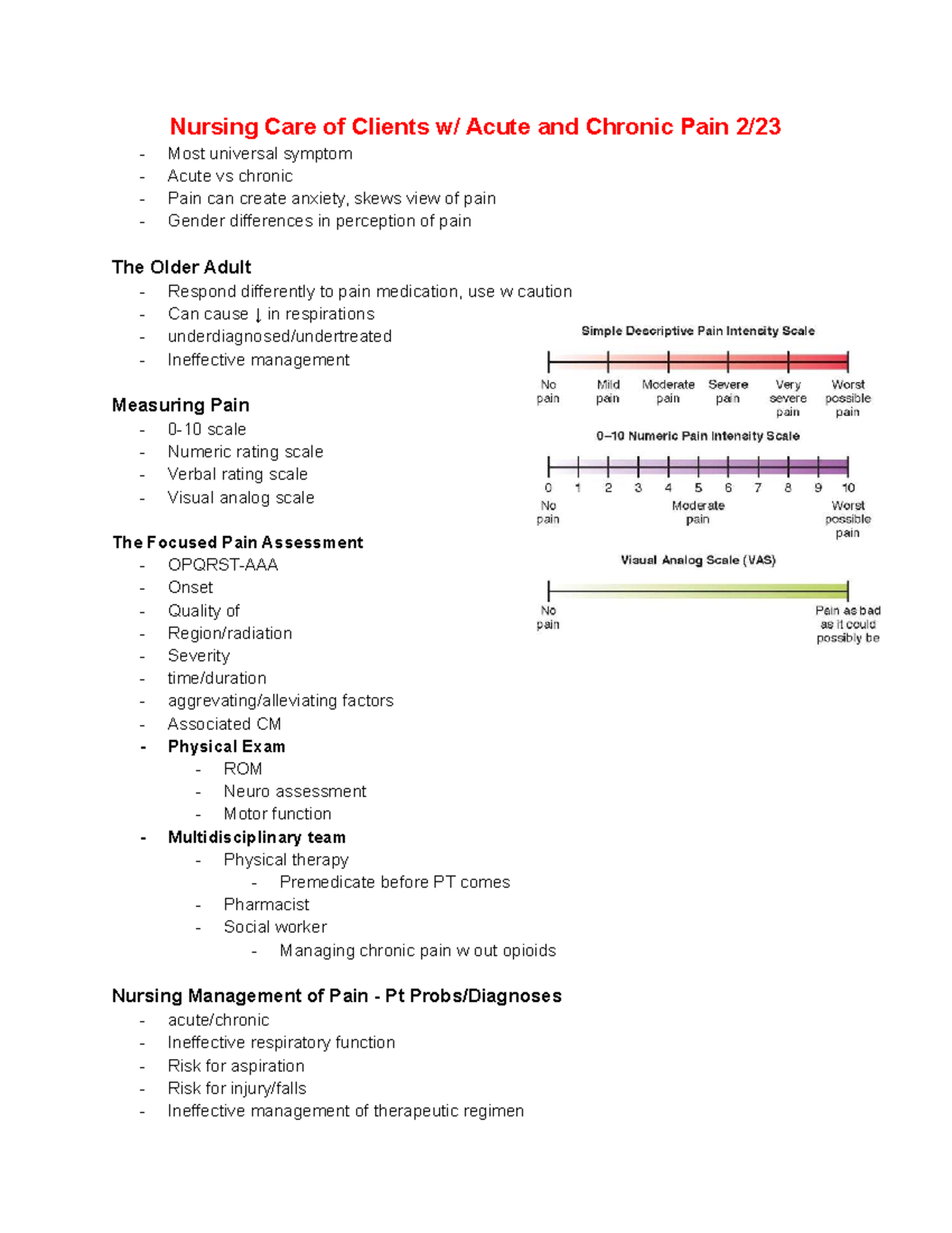 Med Surg 2/23-3/23 Notes - Nursing Care of Clients w/ Acute and Chronic ...