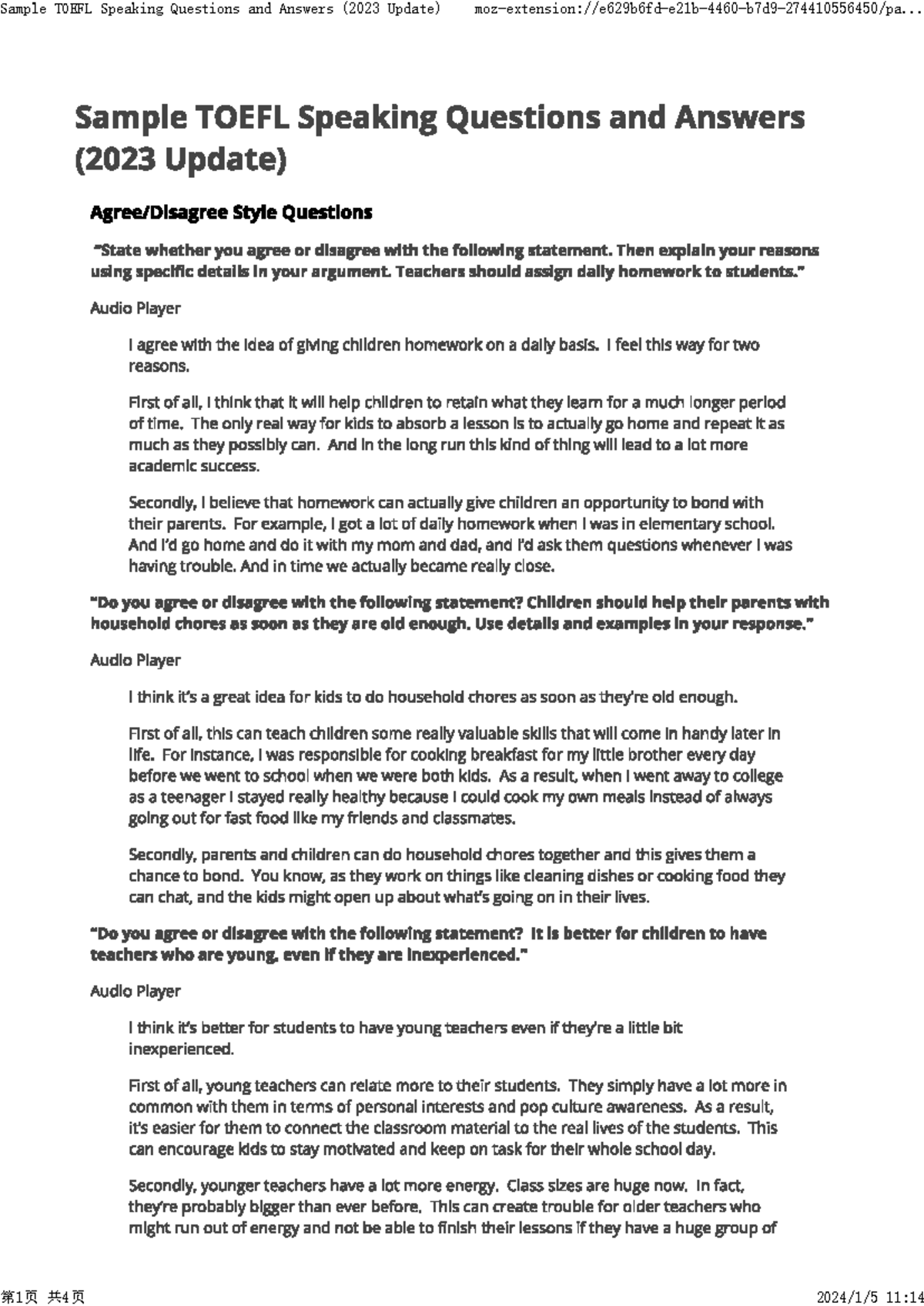 Toefl speaking sample - 英语公共演讲 Public Speaking in English - Studocu