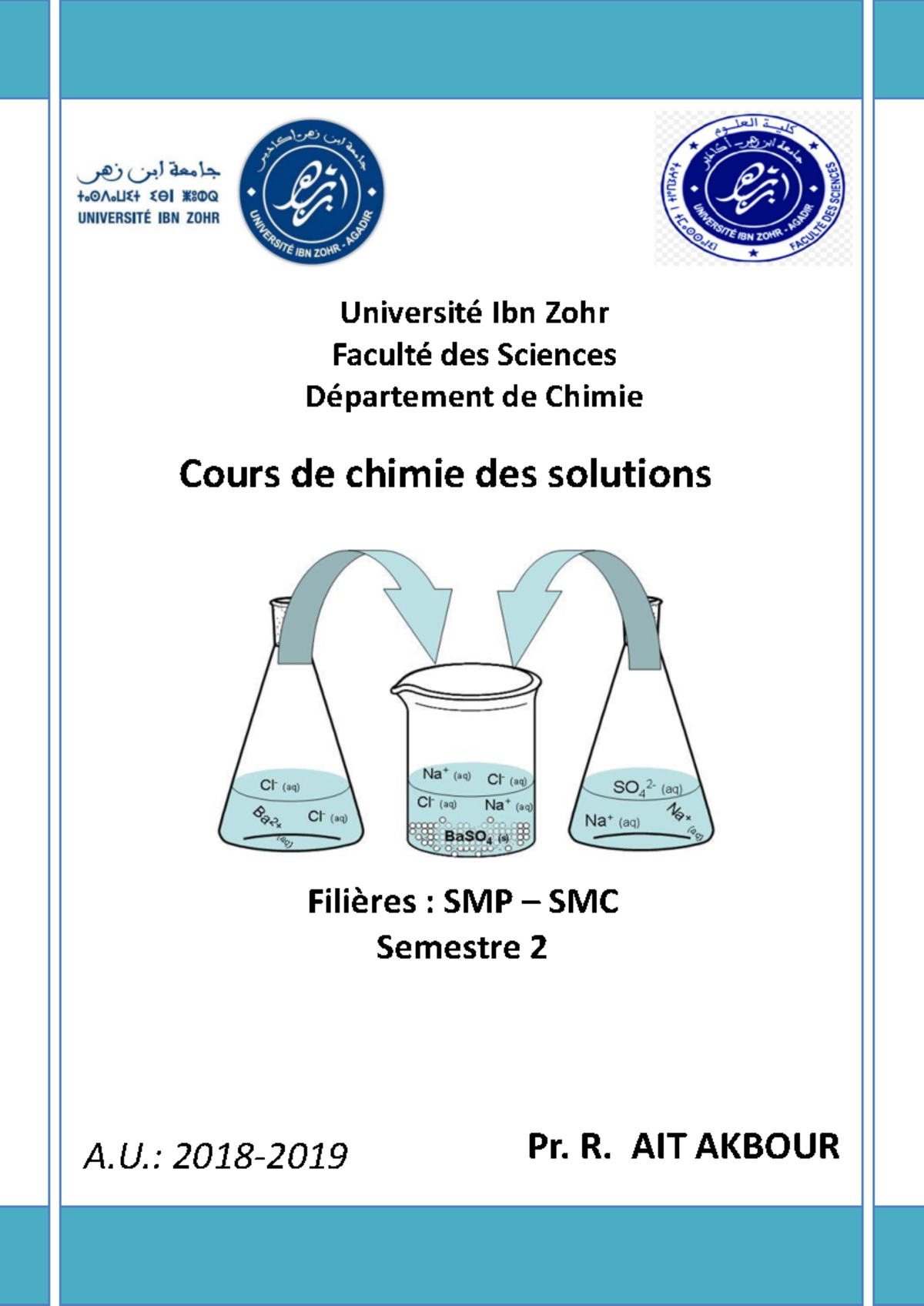 Chapitre I - voici un bon cours le chimie de solutions - Cours de chimie des solutions Pr. R ...