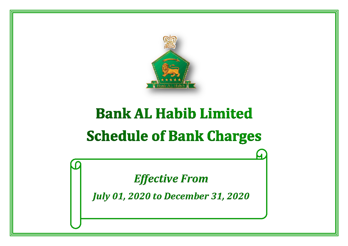 Schedule of Charges English July to December 2020 - Effective From July ...