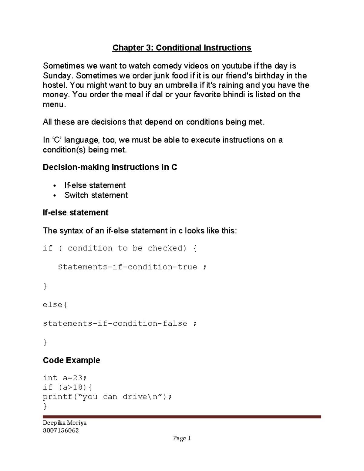 Chapter 345678910 - c Programming - Chapter 3: Conditional Instructions ...