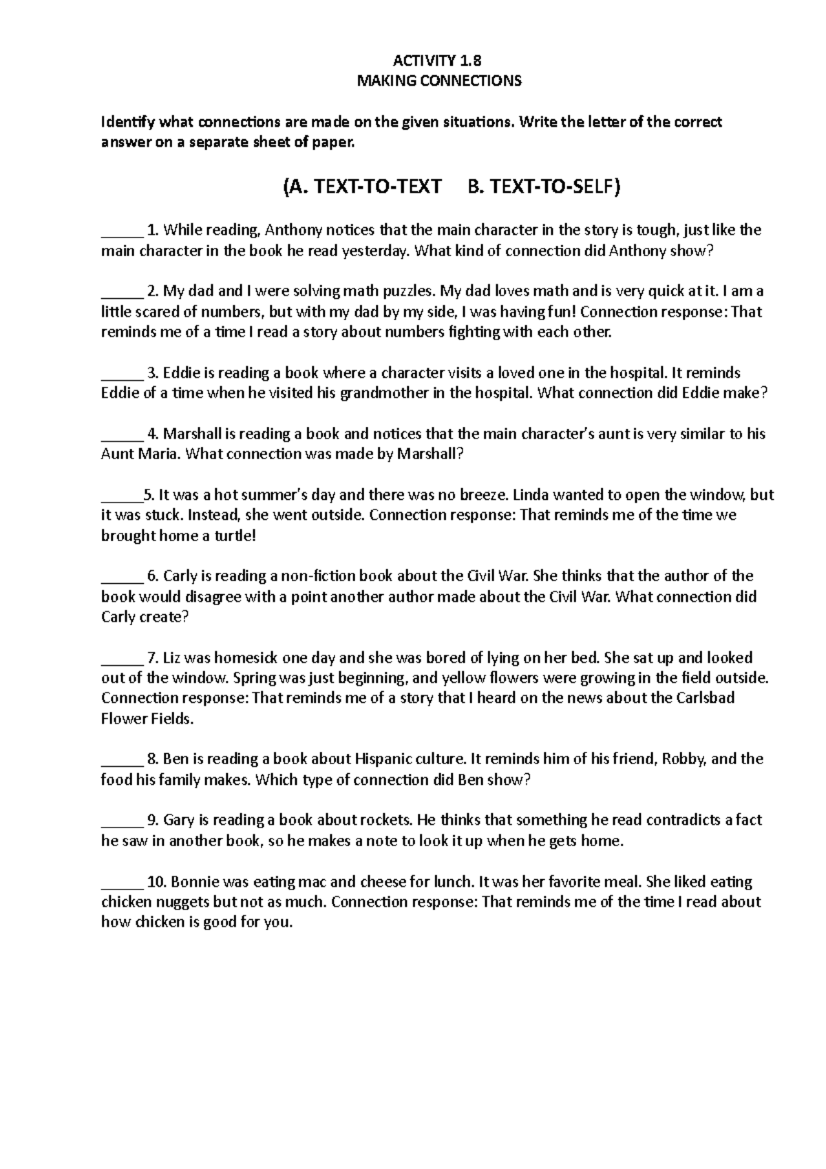 Activity 1.8 Making Connections 2 - ACTIVITY 1. MAKING CONNECTIONS ...