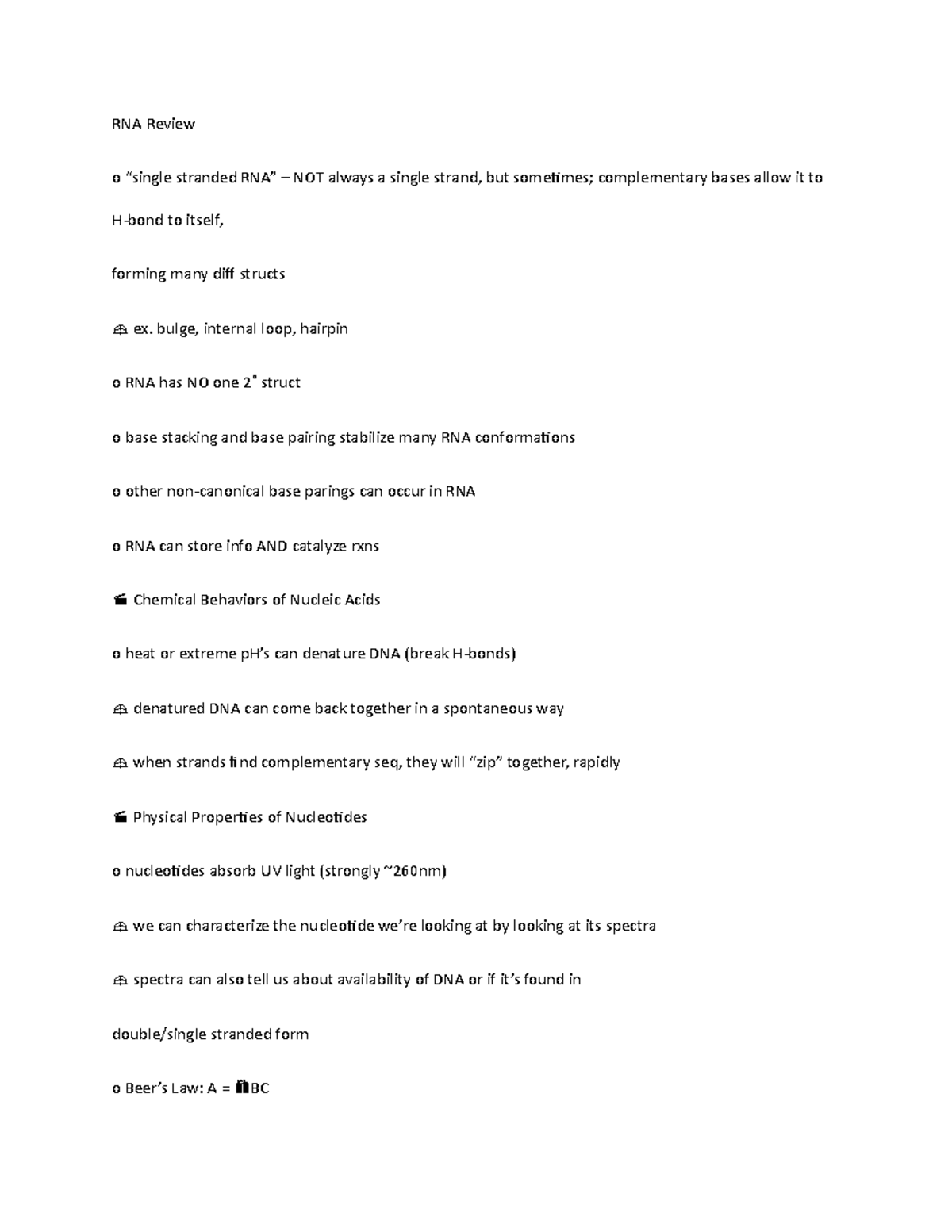 RNA Review Biochem - RNA Review o “single stranded RNA” – NOT always a ...