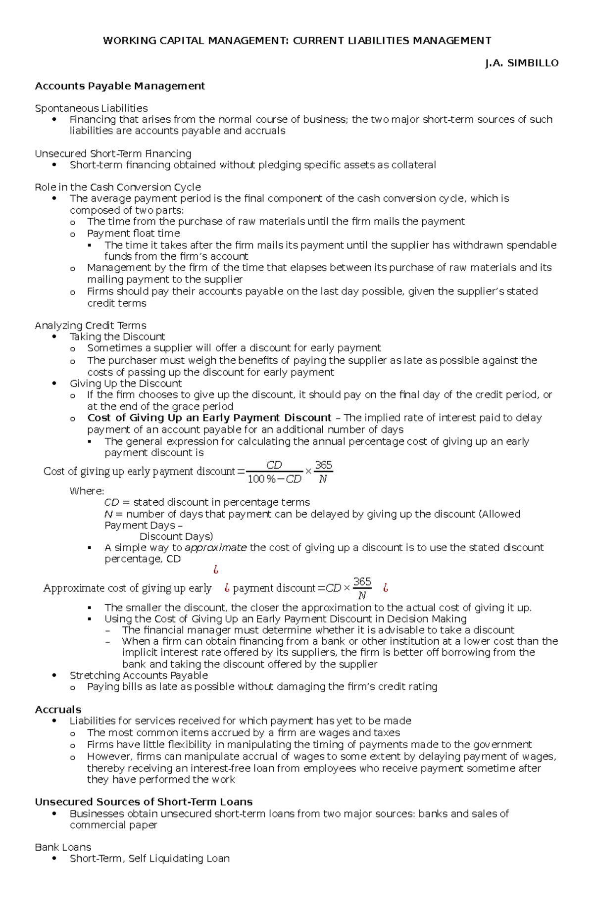 Handout - Current Liabilities Management - WORKING CAPITAL MANAGEMENT ...
