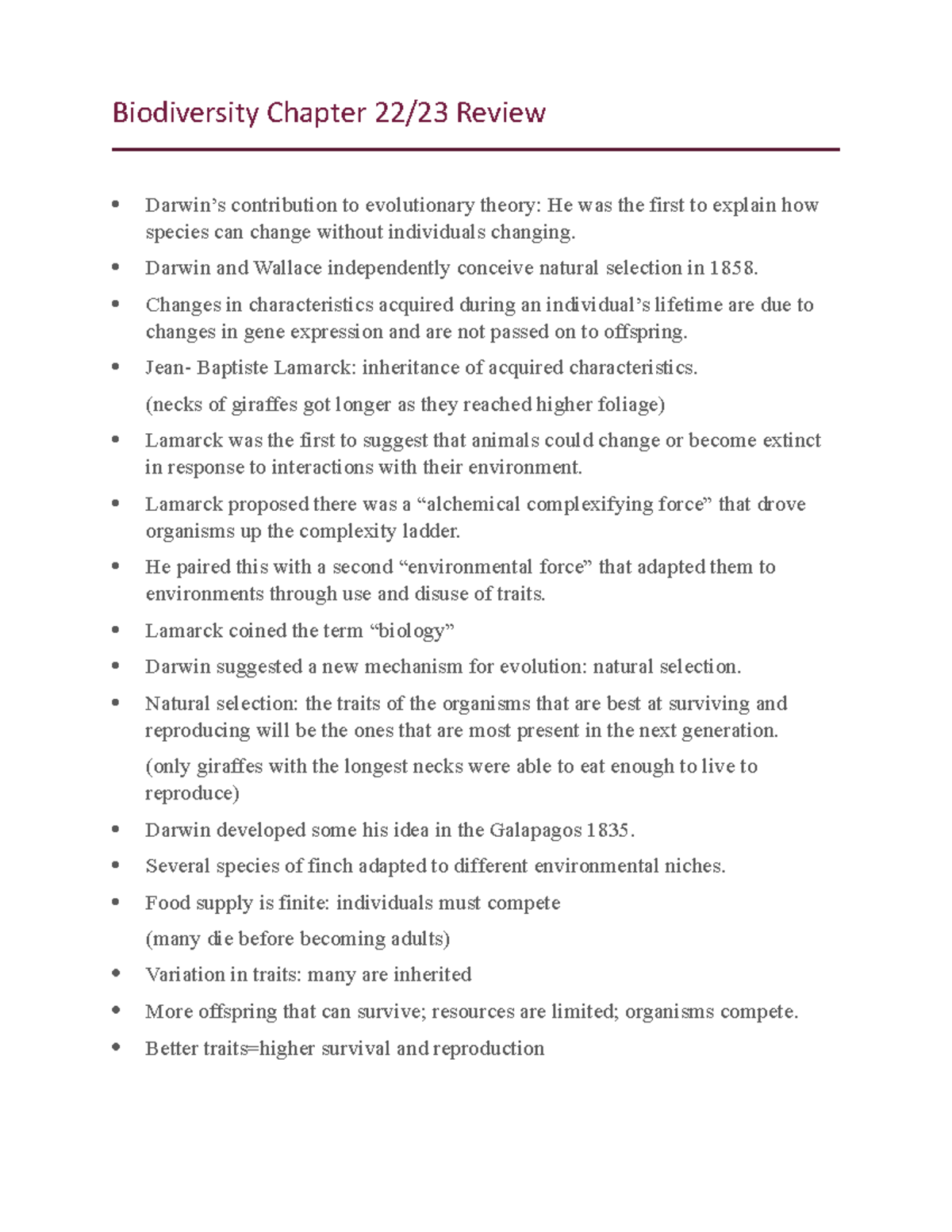 Biodiversity Chapter 22:23 Review - Biodiversity Chapter 22/23 Review ...