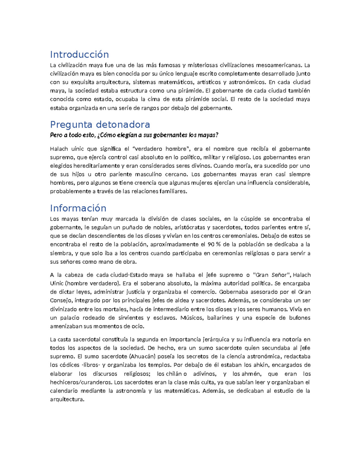 Cómo elegían a sus gobernantes los mayas - Introducción La civilización ...