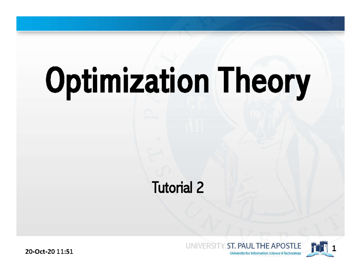 Tutorial 2 OTH 202010 20 - 20-Oct-20 11: Optimization Theory Tutorial 2 ...