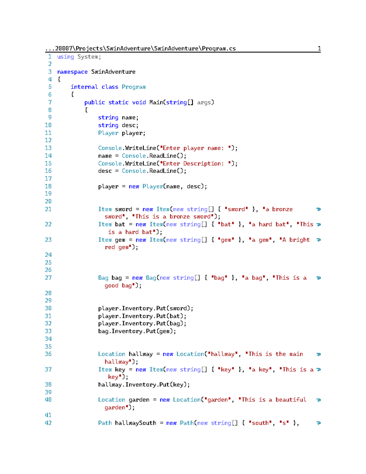 10.1C (cos20007) - ..\Projects\SwinAdventure\SwinAdventure\Program 1 1 2 3 4 5 6 7 8 9 10 11 12 ...