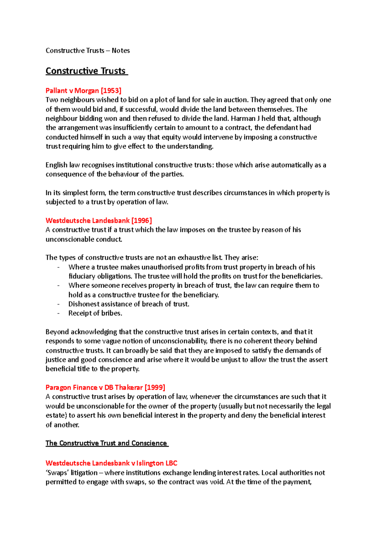 Constructive Trusts Notes - Constructive Trusts – Notes Constructive ...