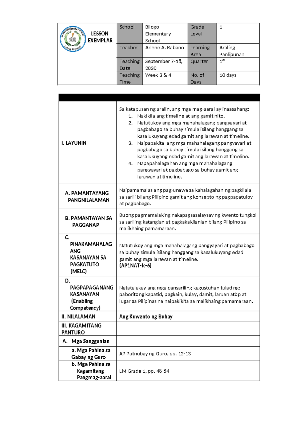 AP 1st Q week 3 & 4 - Copy - lesson exemplar for araling panlipunan ...