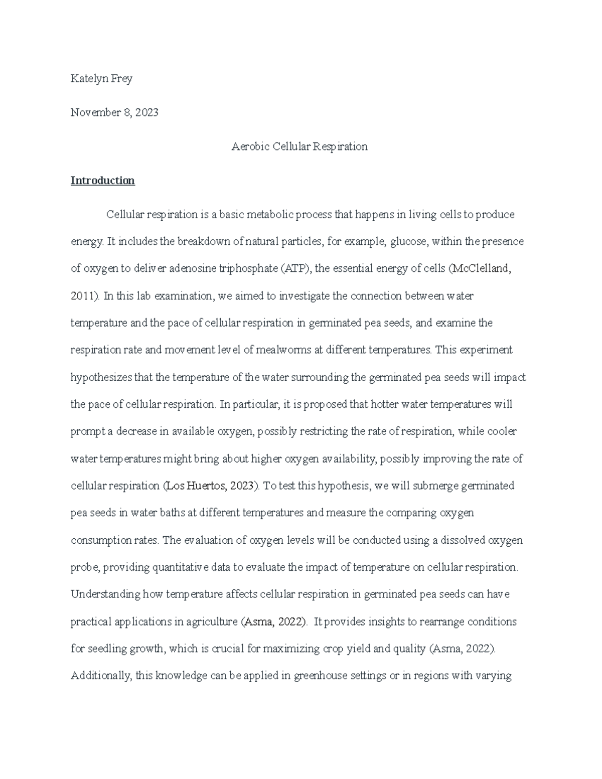 Aerobic Cellular Respiration - Katelyn Frey November 8, 2023 Aerobic ...