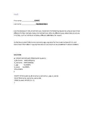 Sql hw5 - home work solution 5 - Homework 5 Your Name ...