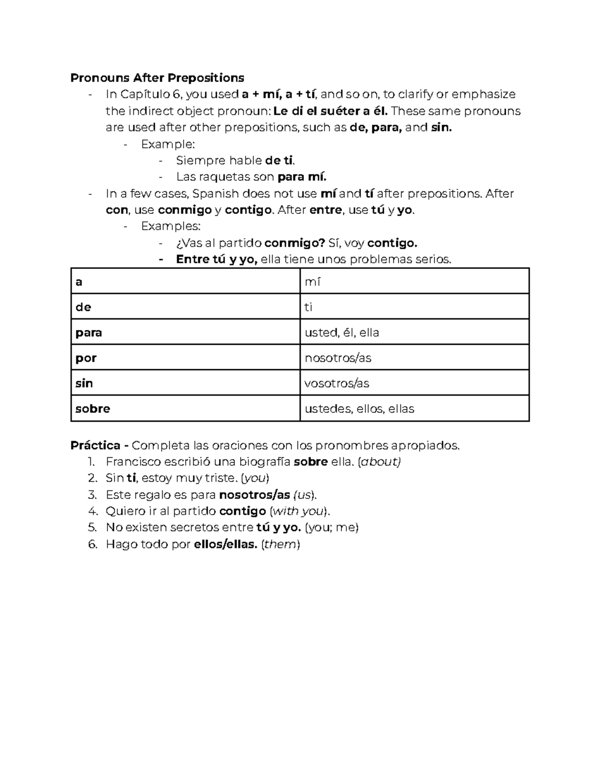 SPN112.21 (2 10) - lecture notes - Pronouns After Prepositions - In ...