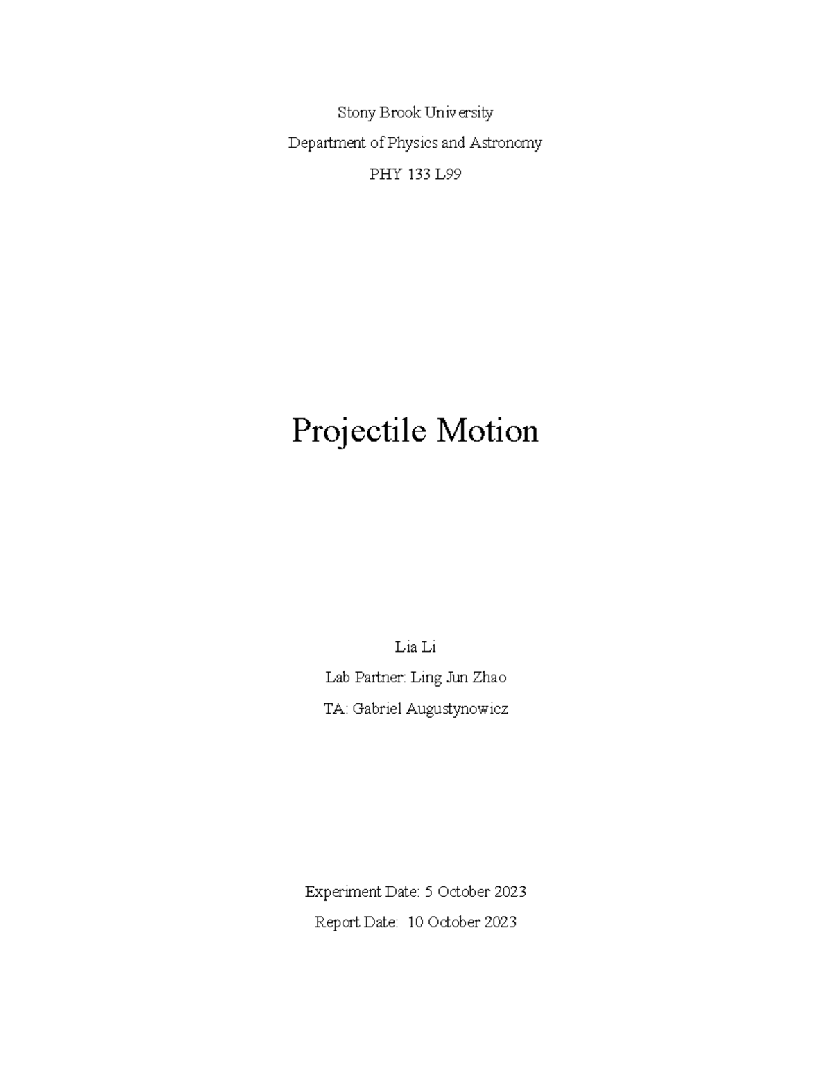 Lab 3 Projectile Motion Physics Lia Li - Google Docs - Stony Brook ...