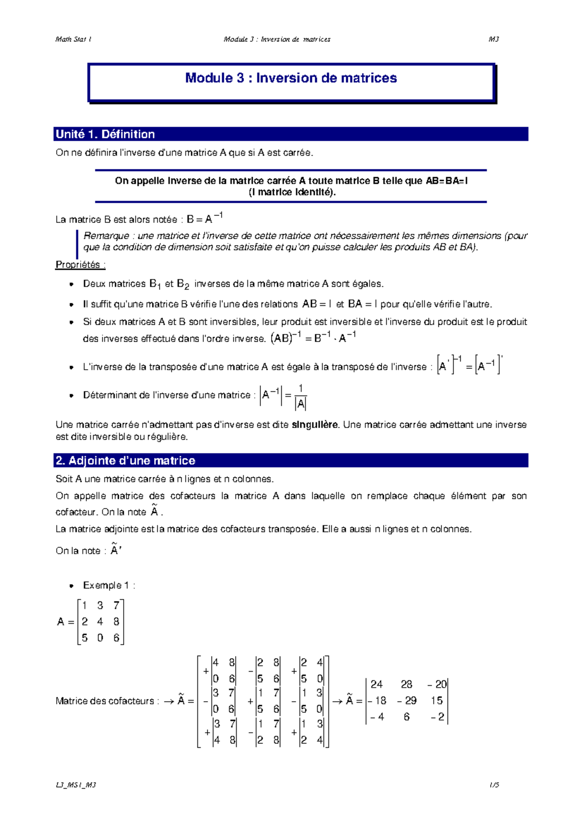 Inversion de matrices - Module 3 : Inversion de matrices Unité 1 ...
