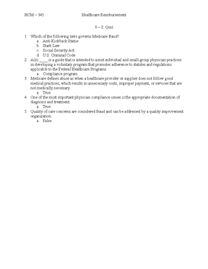 Chapters Two, Three, & Seven Quiz - 1 HCM - 340 Healthcare Delivery ...