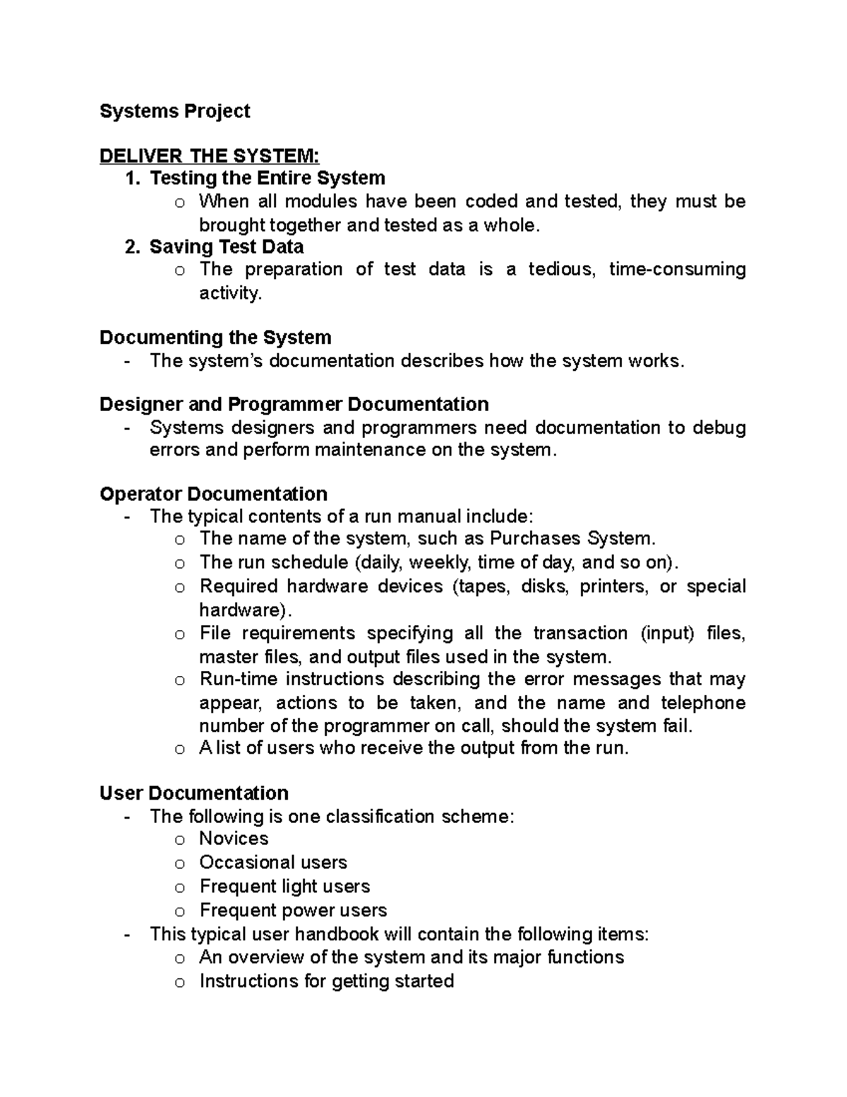 System Databases - Systems Project DELIVER THE SYSTEM: 1. Testing the ...
