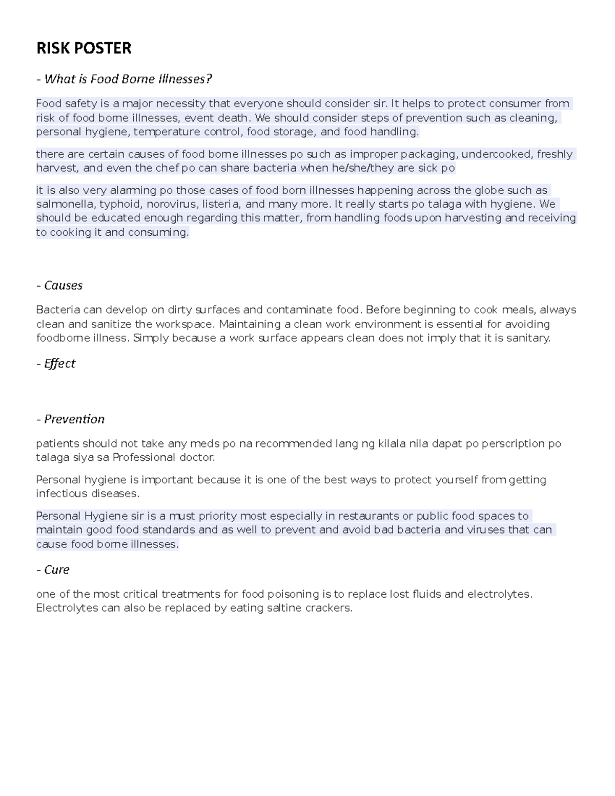 FOOD Borne - for risk management - RISK POSTER - What is Food Borne ...